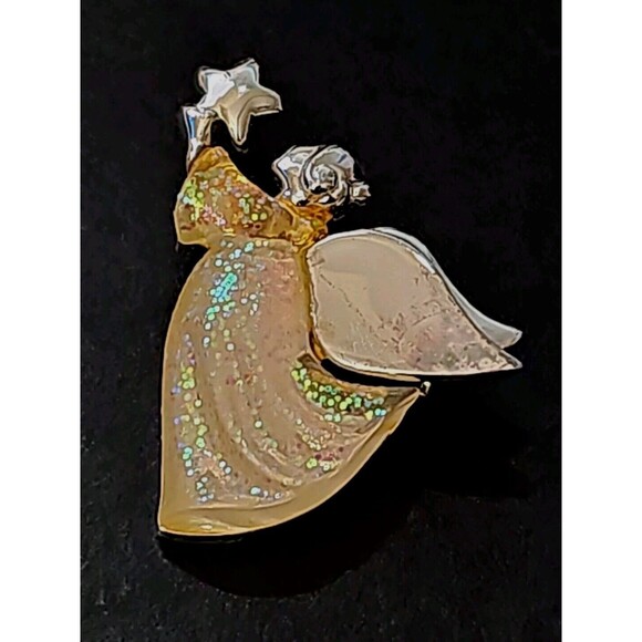 AAI | Jewelry | Angel Pin Signed Aai Brooch Lucite Glitter Silver Tone ...